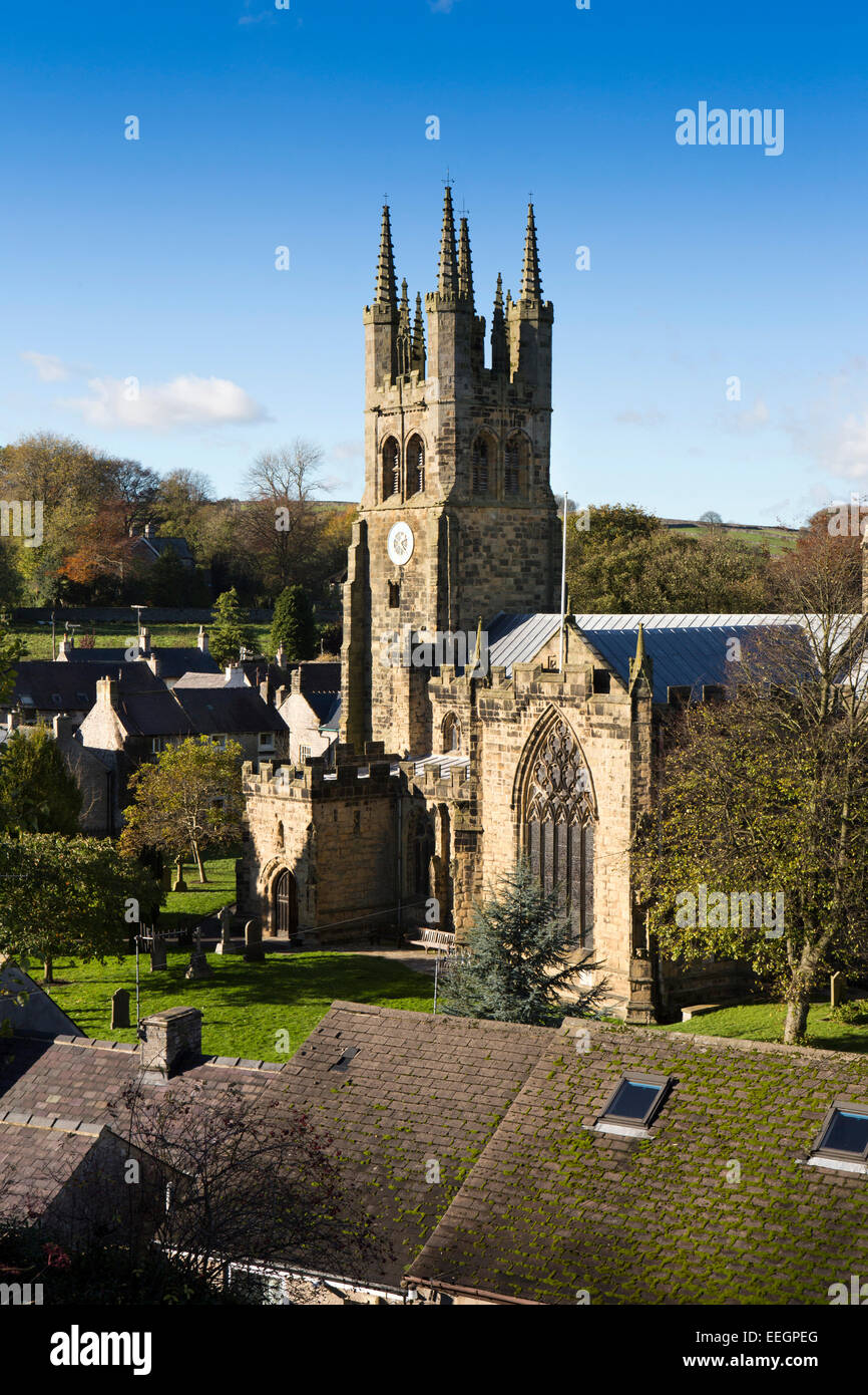 UK, Derbyshire, Tideswell, elevated view of St John the Baptist’s ...