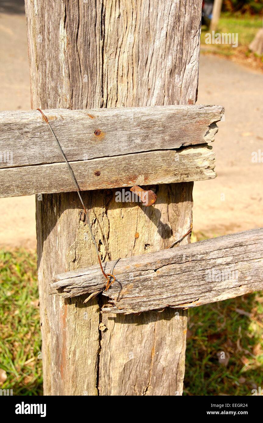 Weathered wooden fence with rusty wire on farm Stock Photo - Alamy