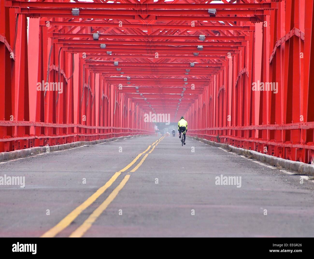 The old structure of red bridge closeup in Taiwan Stock Photo - Alamy