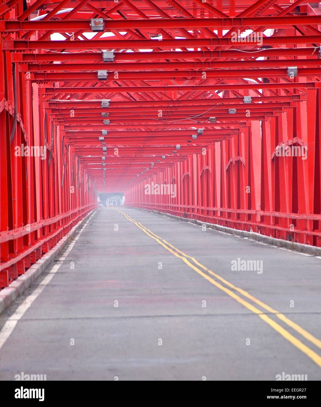 The old structure of red bridge closeup in Taiwan Stock Photo - Alamy