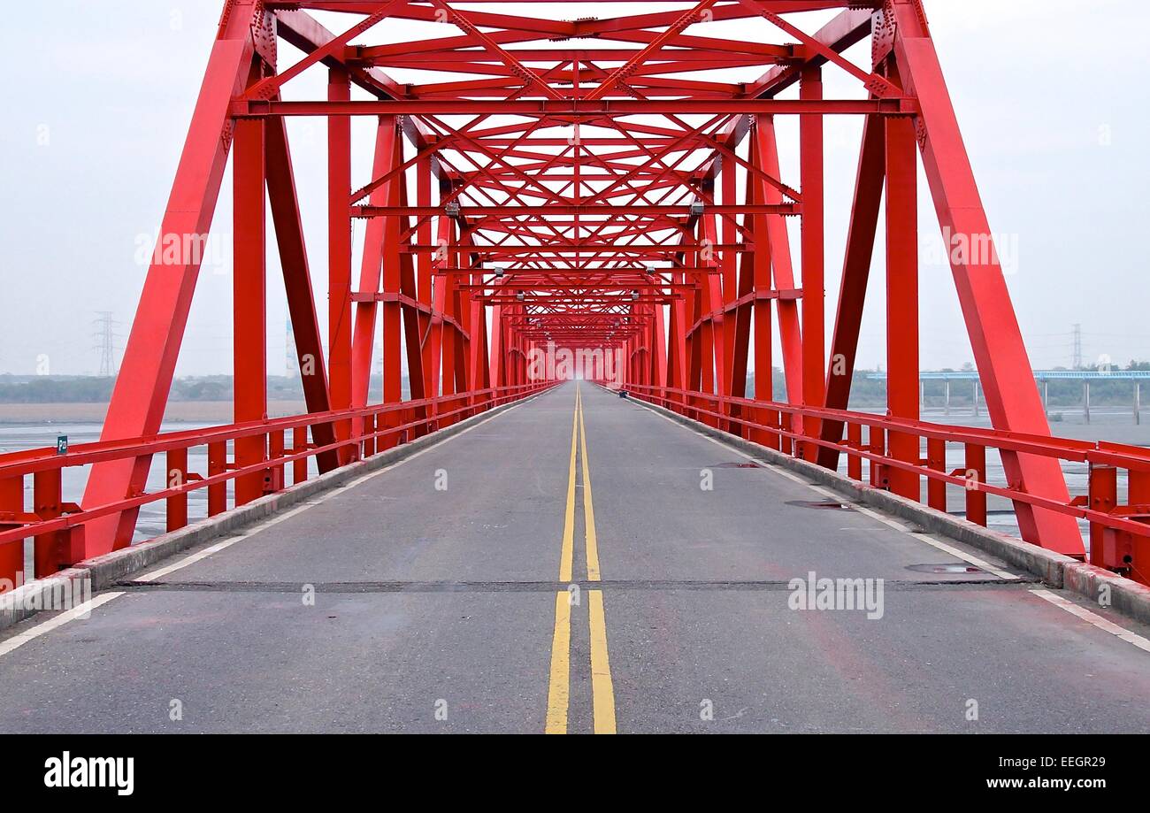 The old structure of red bridge closeup in Taiwan Stock Photo - Alamy