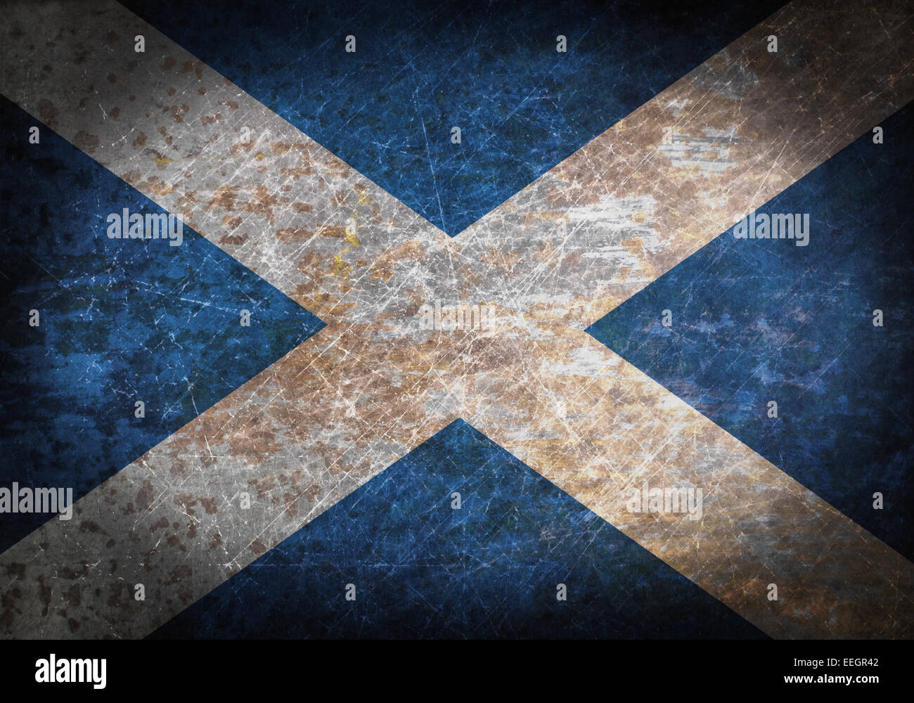 Old rusty metal sign with a flag - Scotland Stock Photo - Alamy
