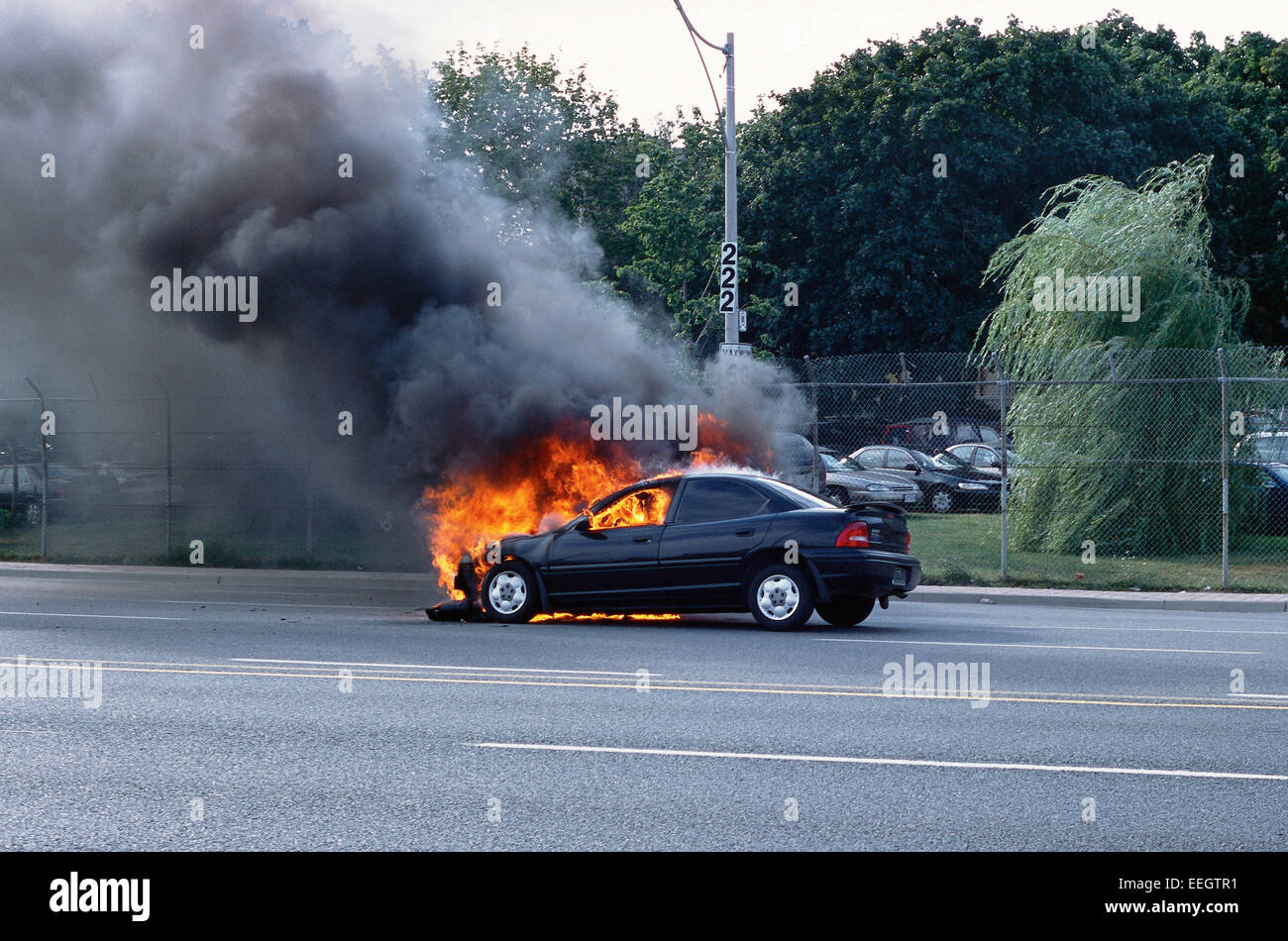 Car on fire smoking in hi-res stock photography and images - Alamy