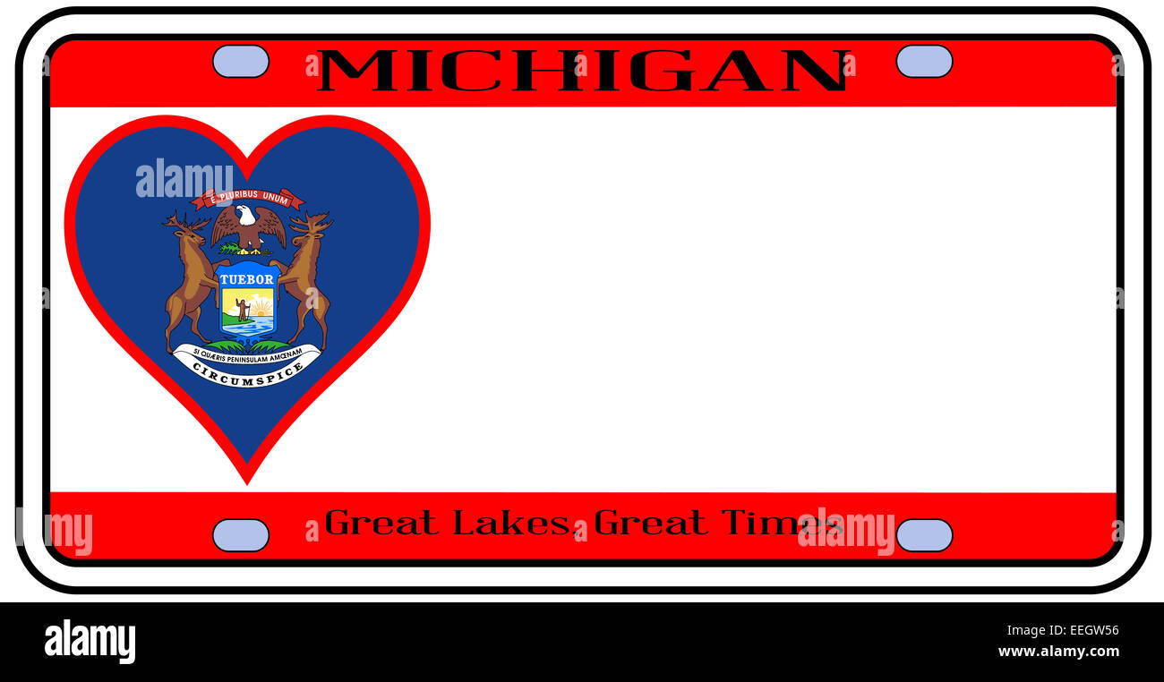 Michigan state license plate in the colors of the state flag with the ...