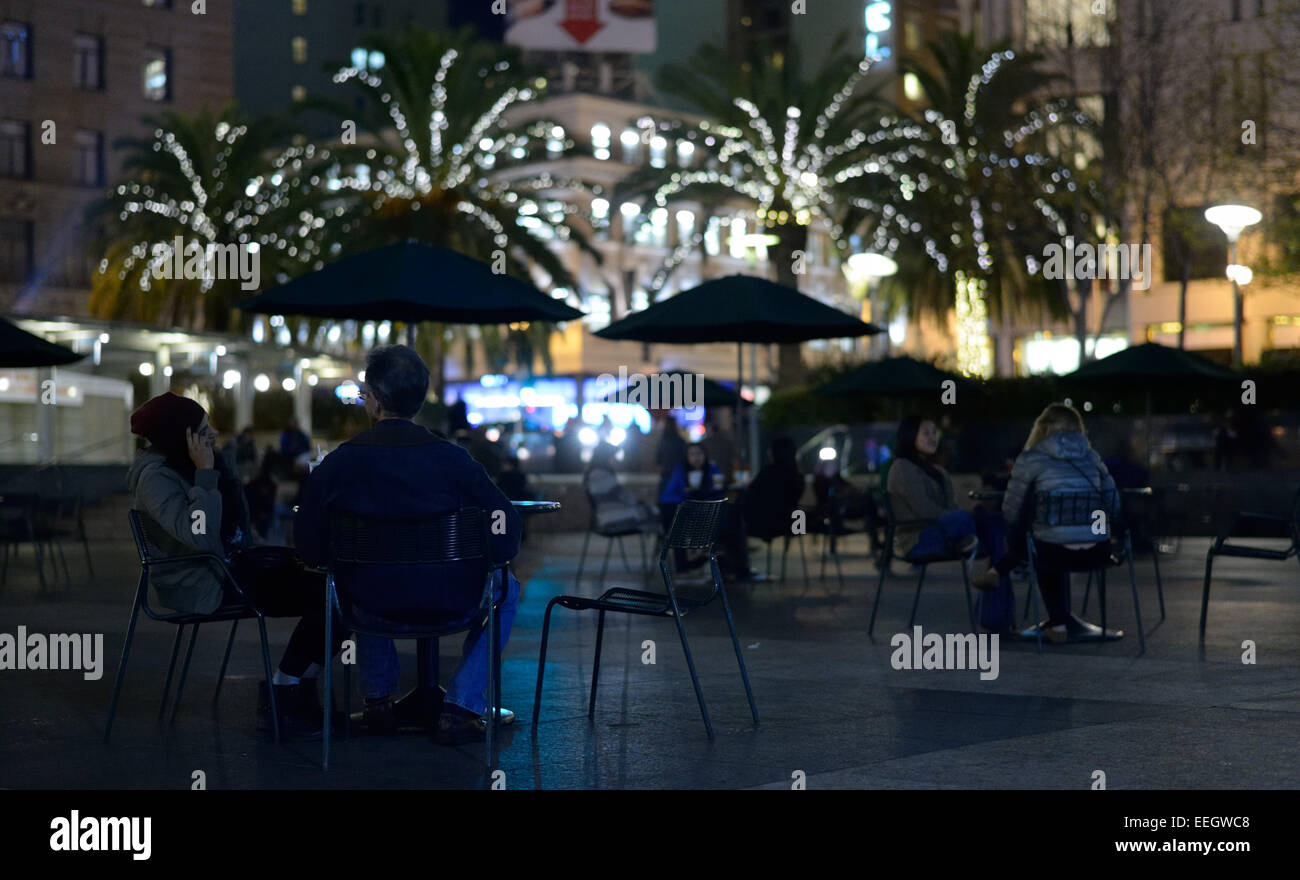 Outdoor seating during twilight on Union Square, San Francisco CA Stock ...