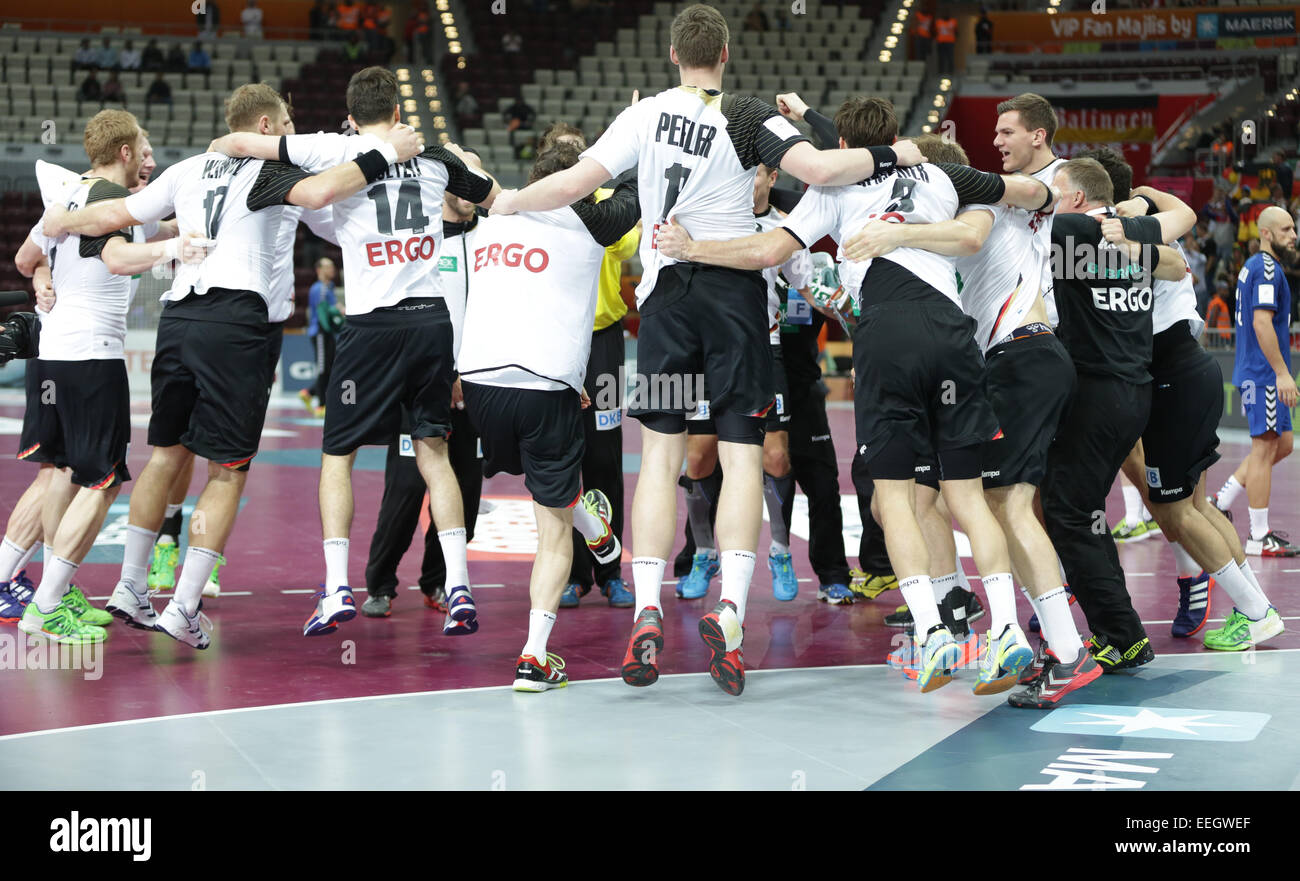 Doha, Qatar. 18th Jan, 2015. Team Germany celebrates the win during the ...