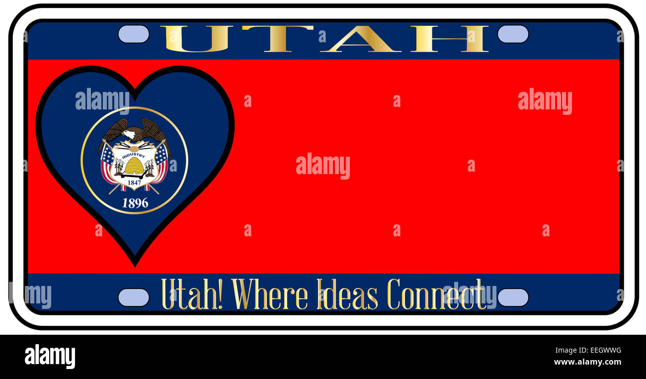 Utah license plate in the colors of the state flag with the flag icons ...
