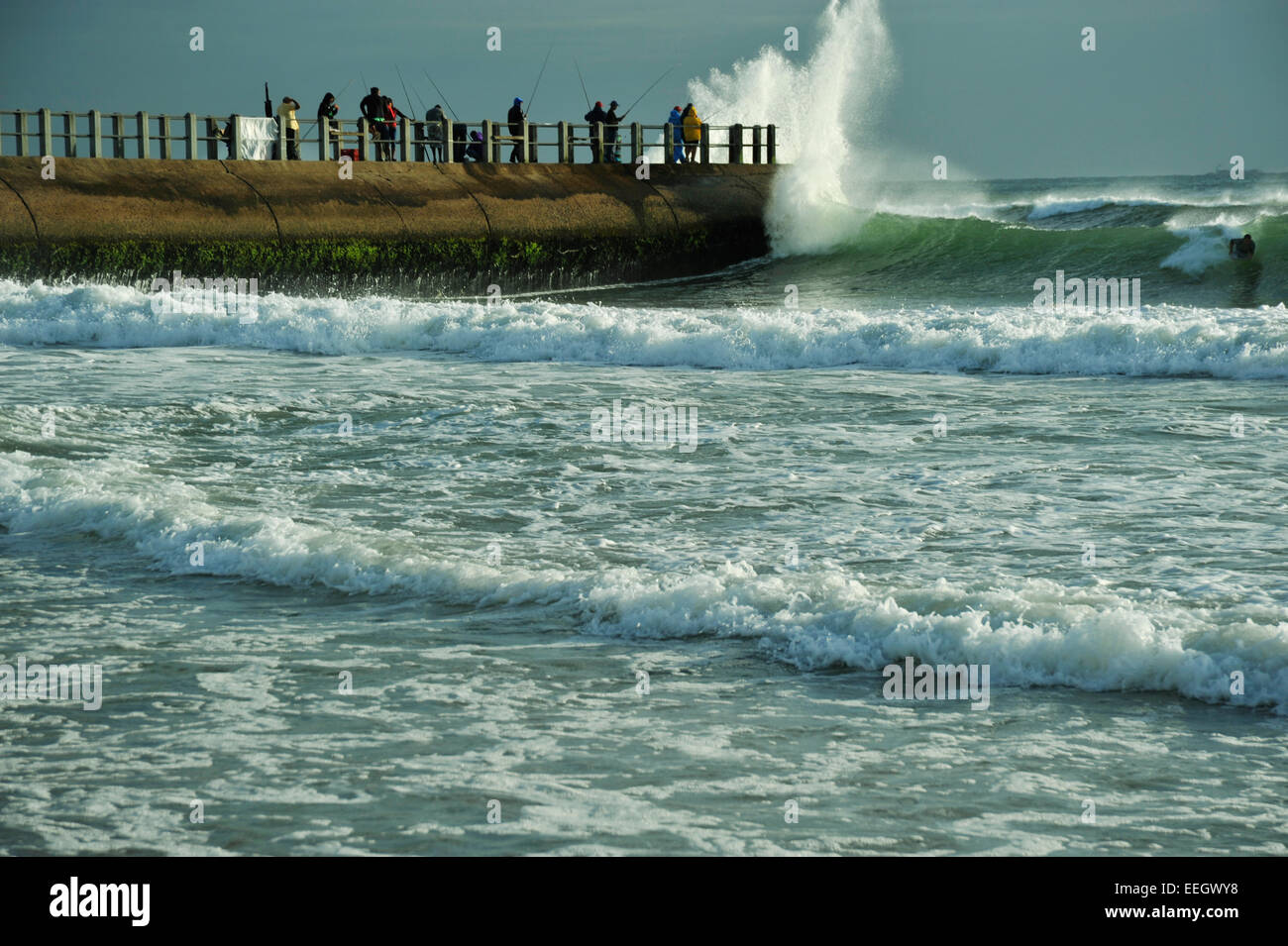 Durban, KwaZulu-Natal, South Africa, wave crashing into Argyle pier ...