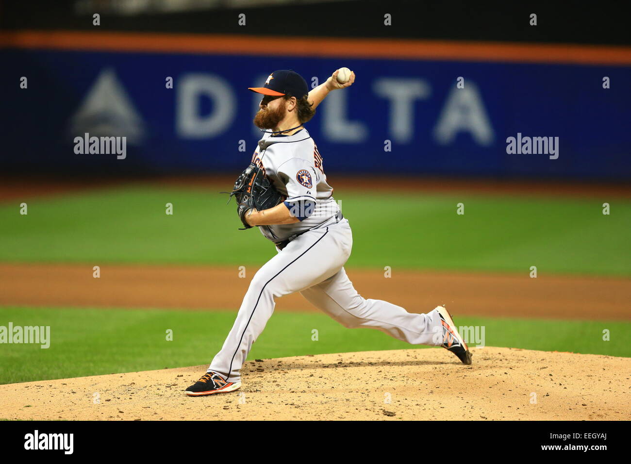 Queens, NY/USA – 27th Sept. 2014: Houston Astros Jake Buchanan throws ...