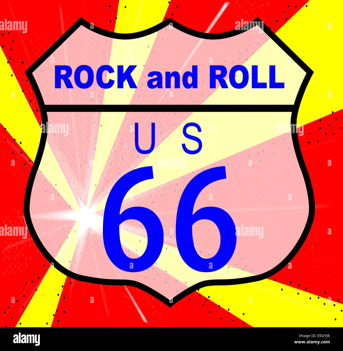 Route 66 traffic sign over a splash background and the legend Rock and ...