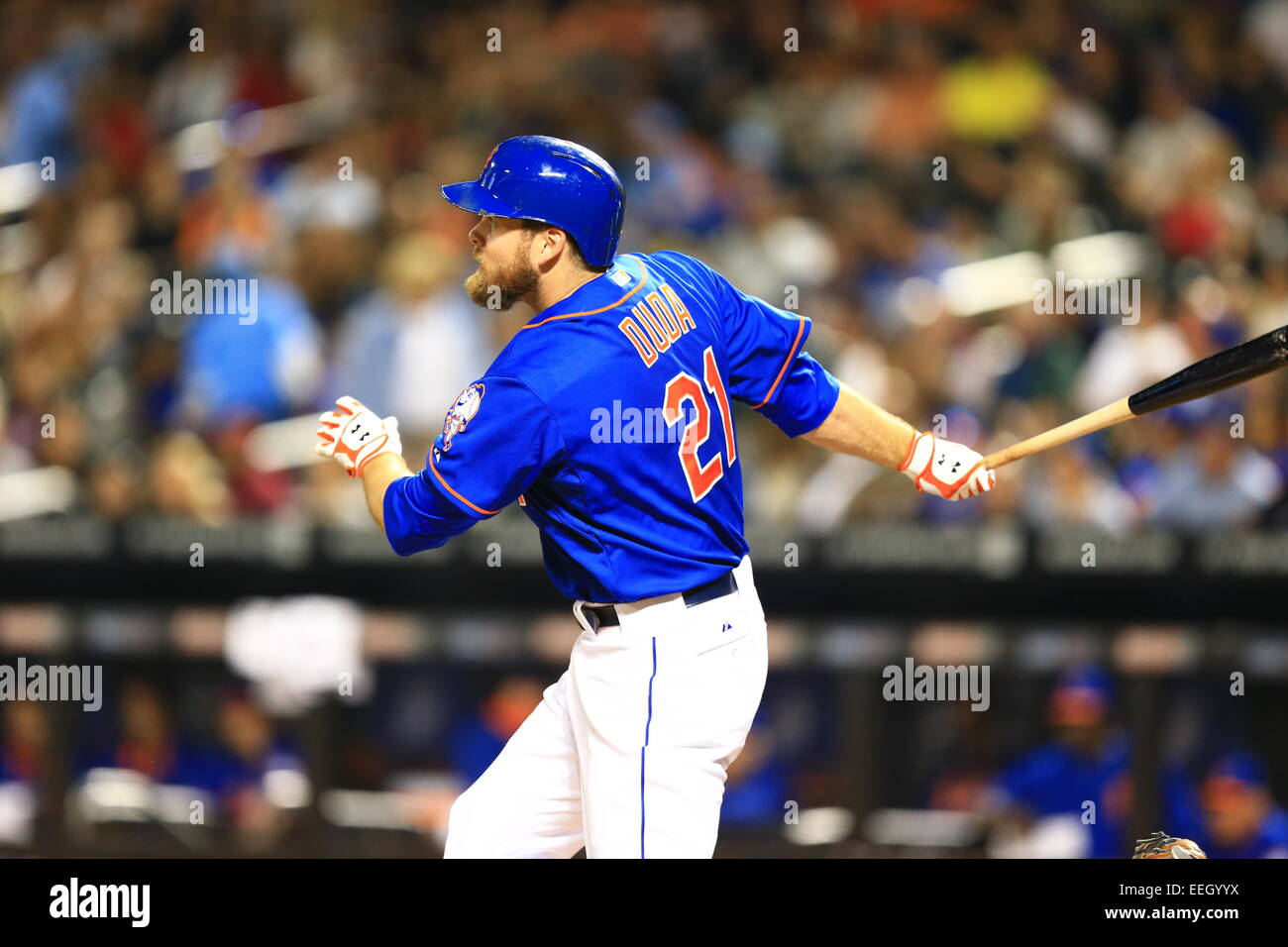 New York Mets Lucas Duda (21) lined out to center in the fourth inning ...