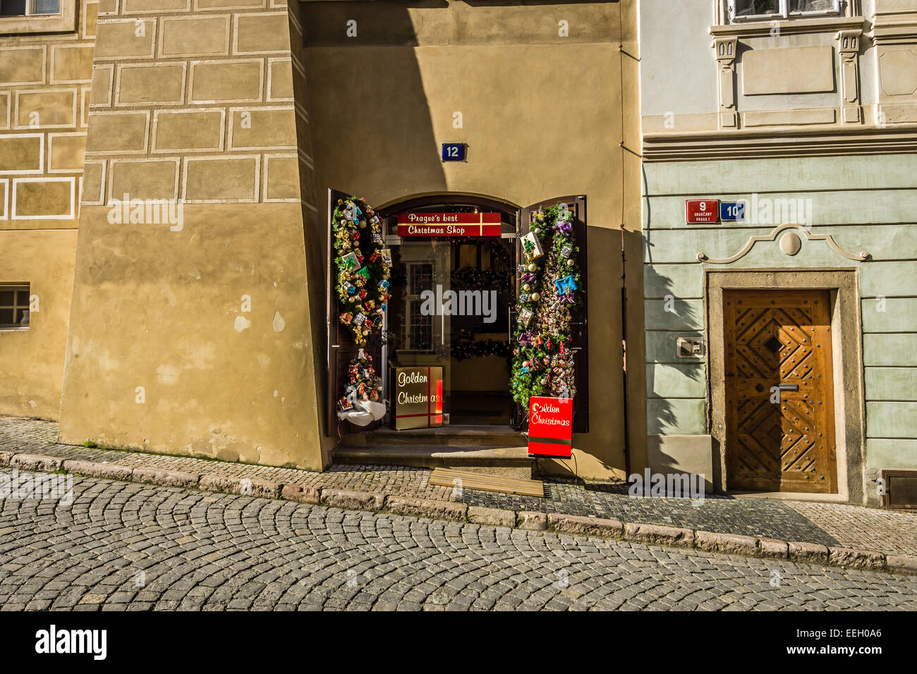 Street and everyday life of the city. Gift shop. Prague is the capital ...