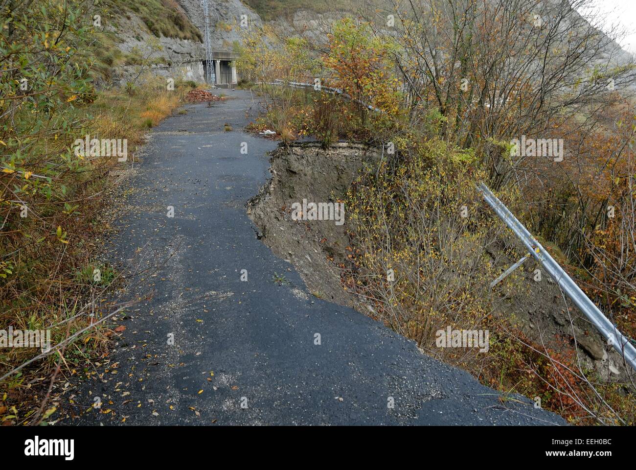 half old road ruined by landslide Stock Photo - Alamy
