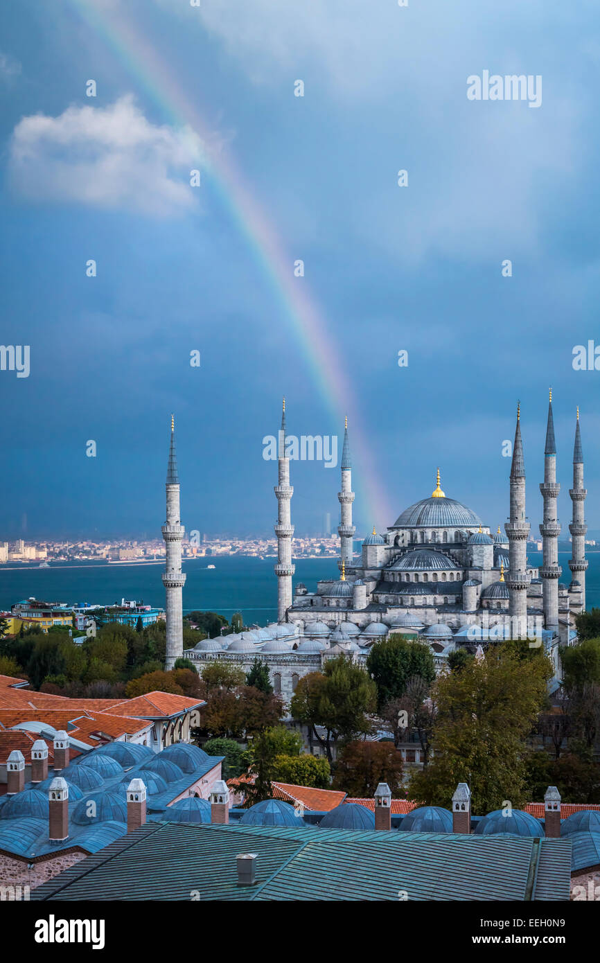 The Blue Mosque with a rainbow in Sultanahmet, Istanbul, Turkey Stock ...
