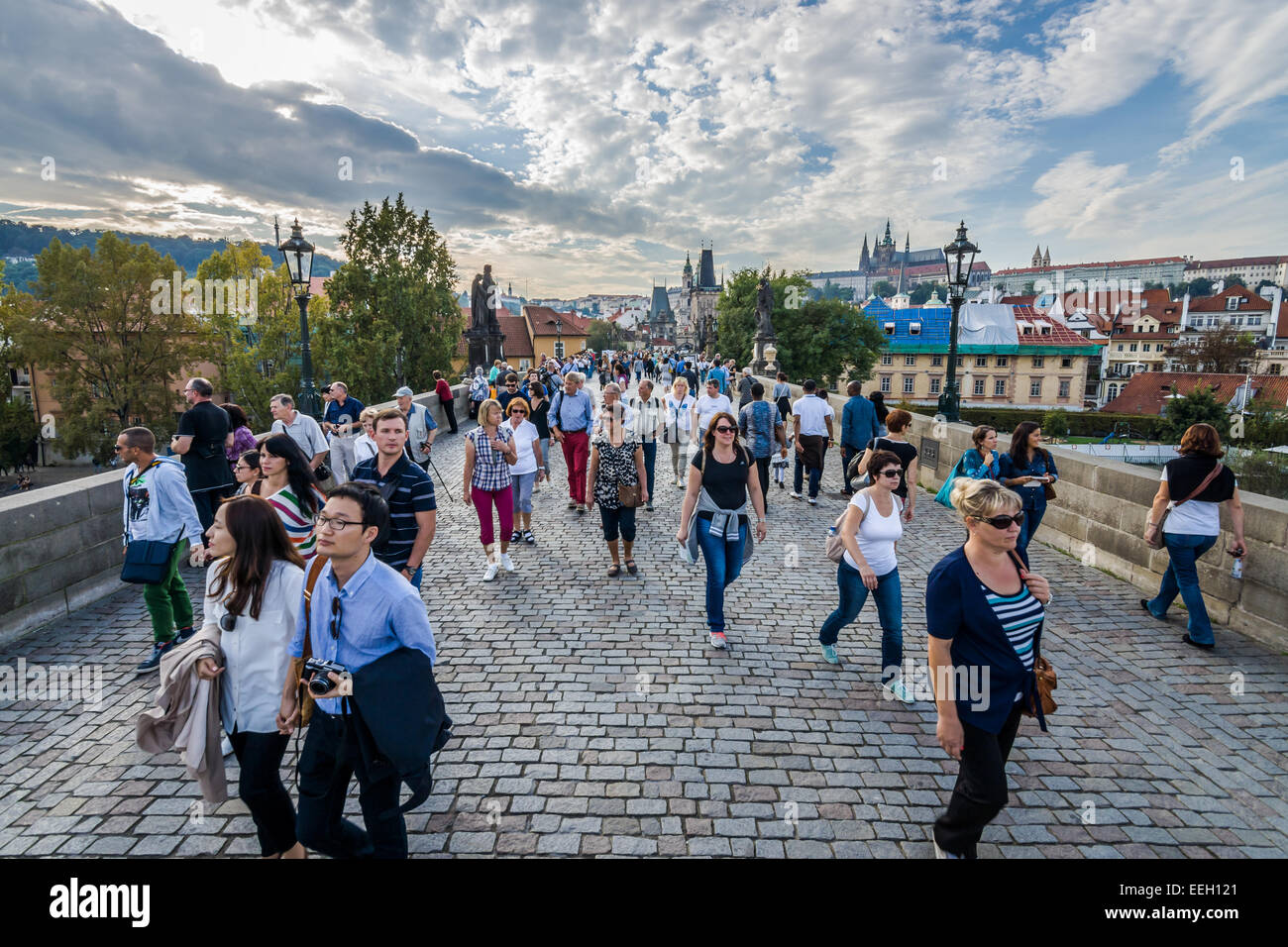 Tourists on the Charles Bridge. The Charles Bridge is a famous historic ...
