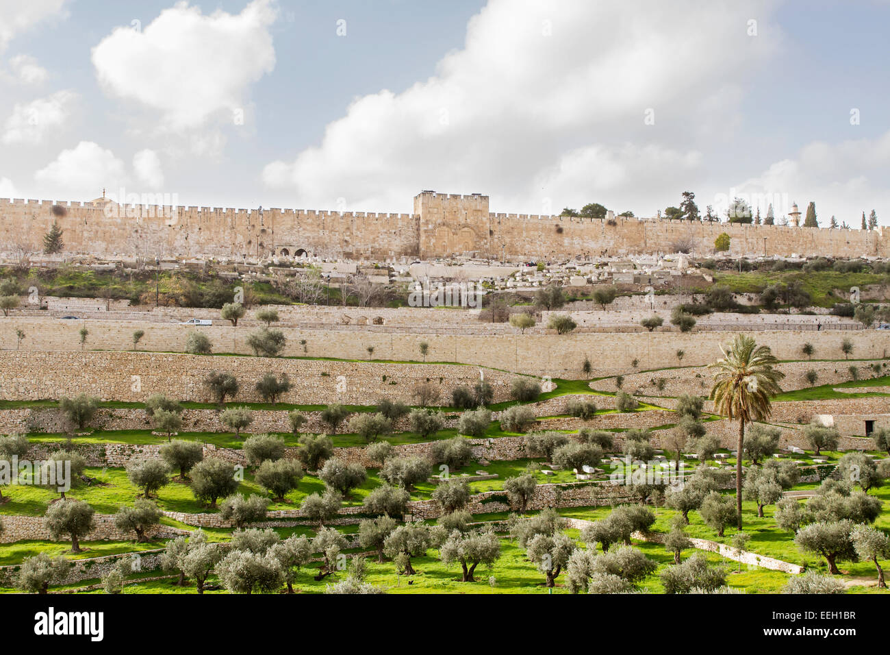 Golden gate to old Jerusalem city and Kidron Valley . Israel Stock ...