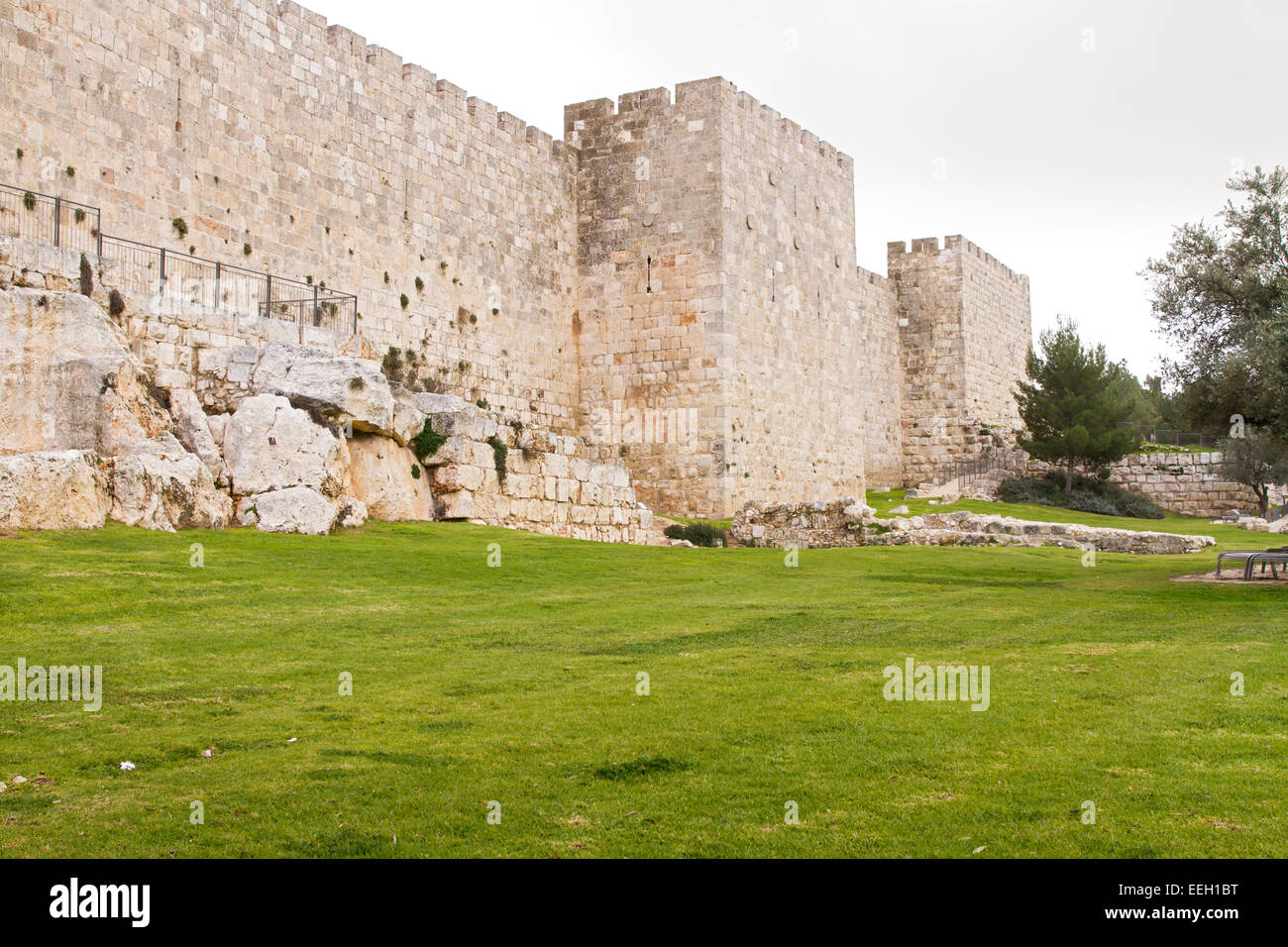 Defensive wall of the ancient holy Jerusalem, western side of the city ...