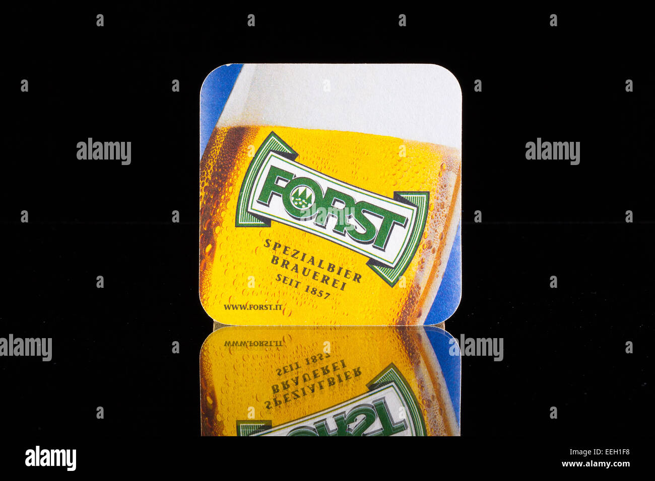 GERMANY,STRASBOURG-November 9,2014: Beermats from Forst beer.Forst is ...