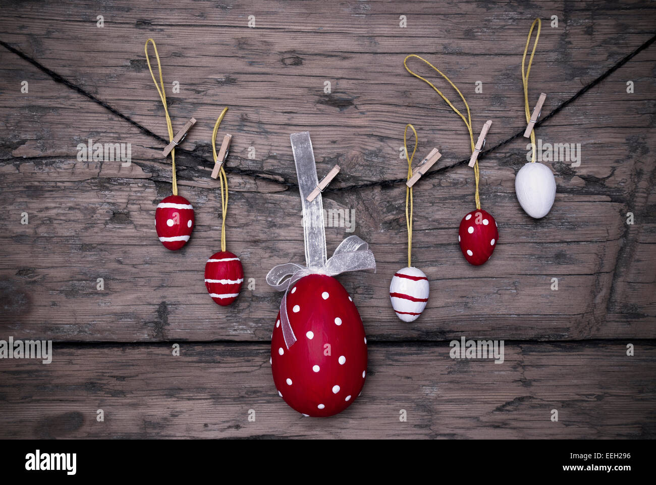 Five Red And White Easter Eggs And One Big Dotted Red Easter Egg With A ...