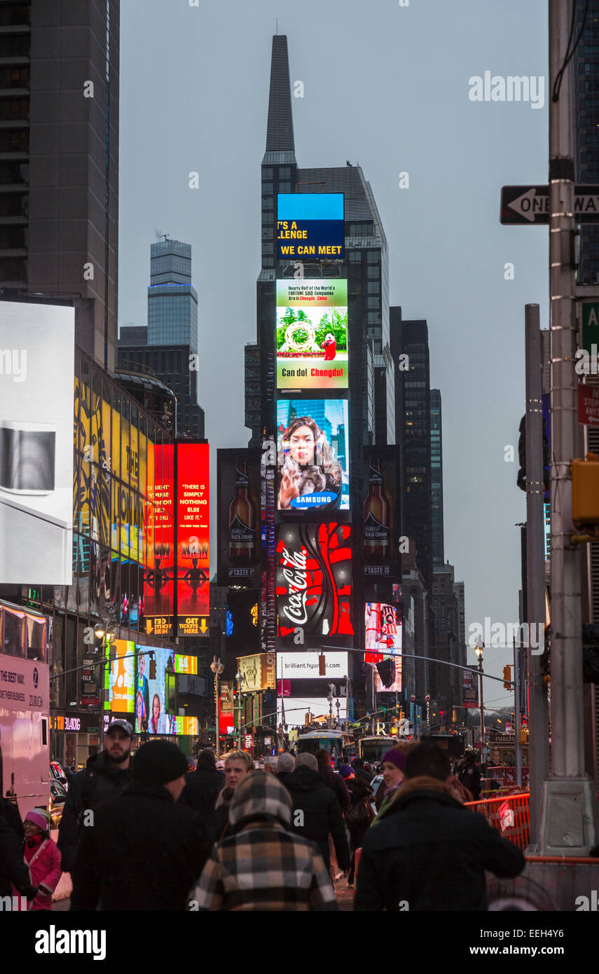 Illuminated adverts including for Coca Cola and Samsung, in Times ...