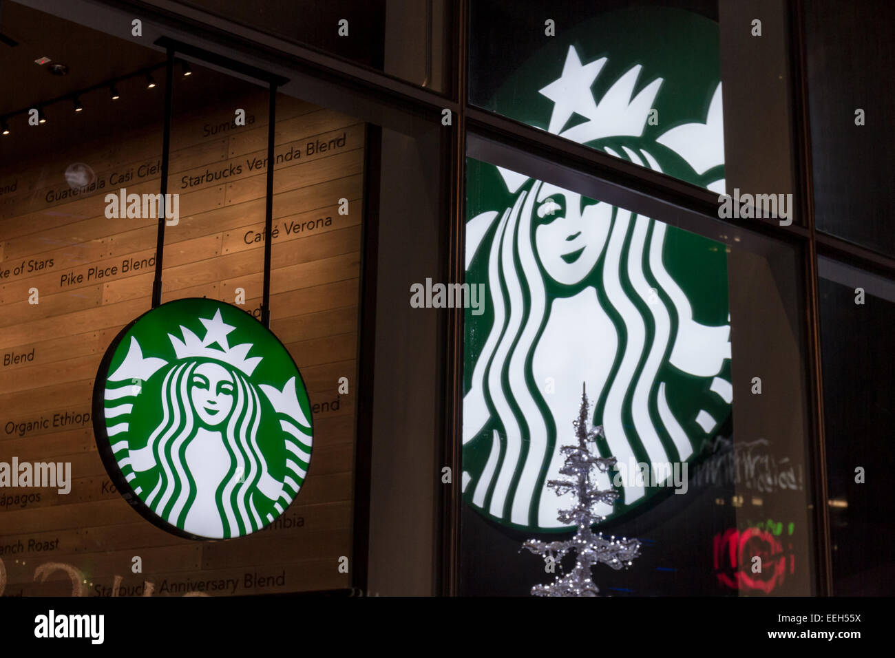 Las Vegas Nevada - December 18 : Starbucks logo on a window with a ...
