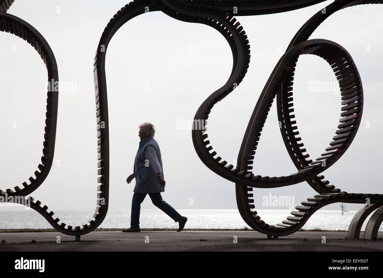 Promenade bench in the form of a sculpture at Littlehampton, West ...