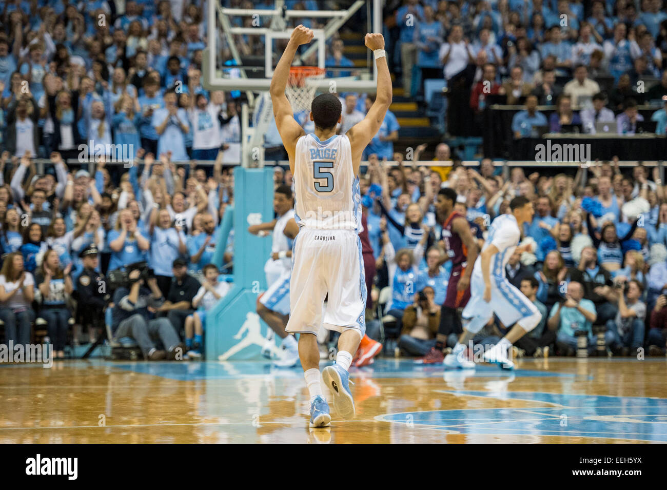 Chapel Hill, NC, USA. 18th Jan, 2015. UNC G Marcus Paige (5) holds up ...