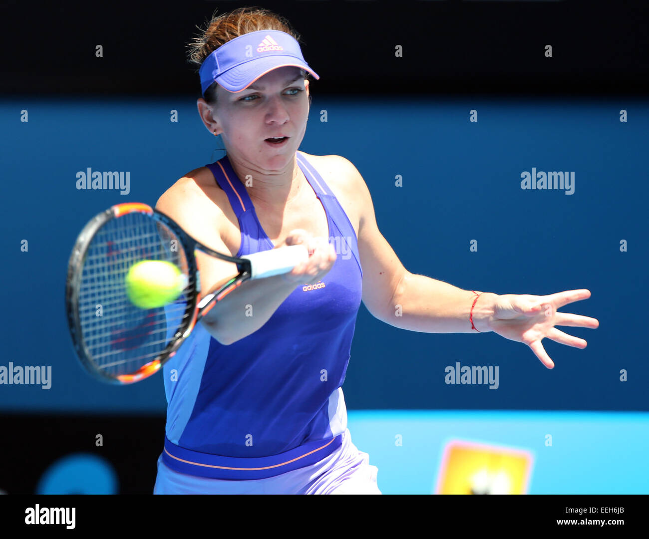 Melbourne, Australia. 19th Jan, 2015. Simona Halep of Romania returns a ...