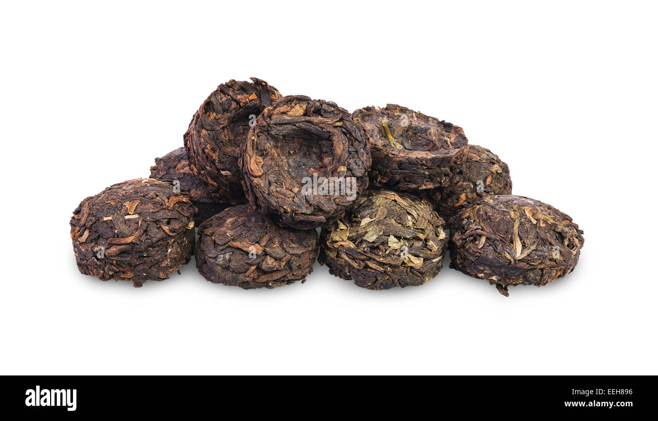 different kinds of aged chinese puer tea isolated on white Stock Photo ...