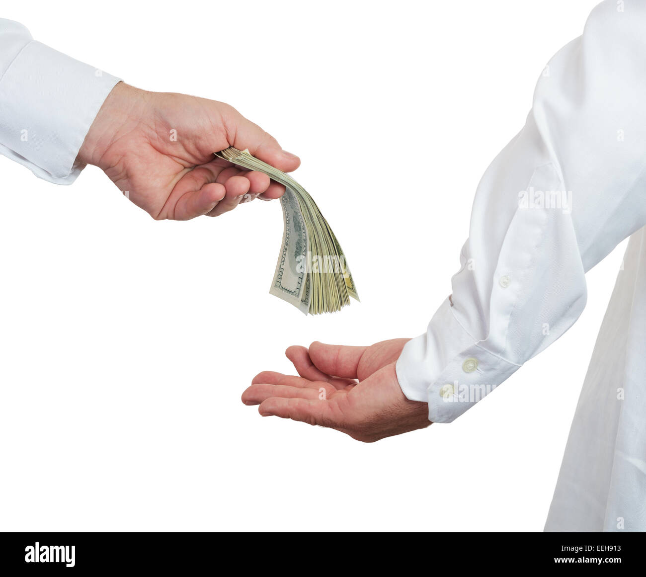 Hands and money isolated on white background Stock Photo - Alamy