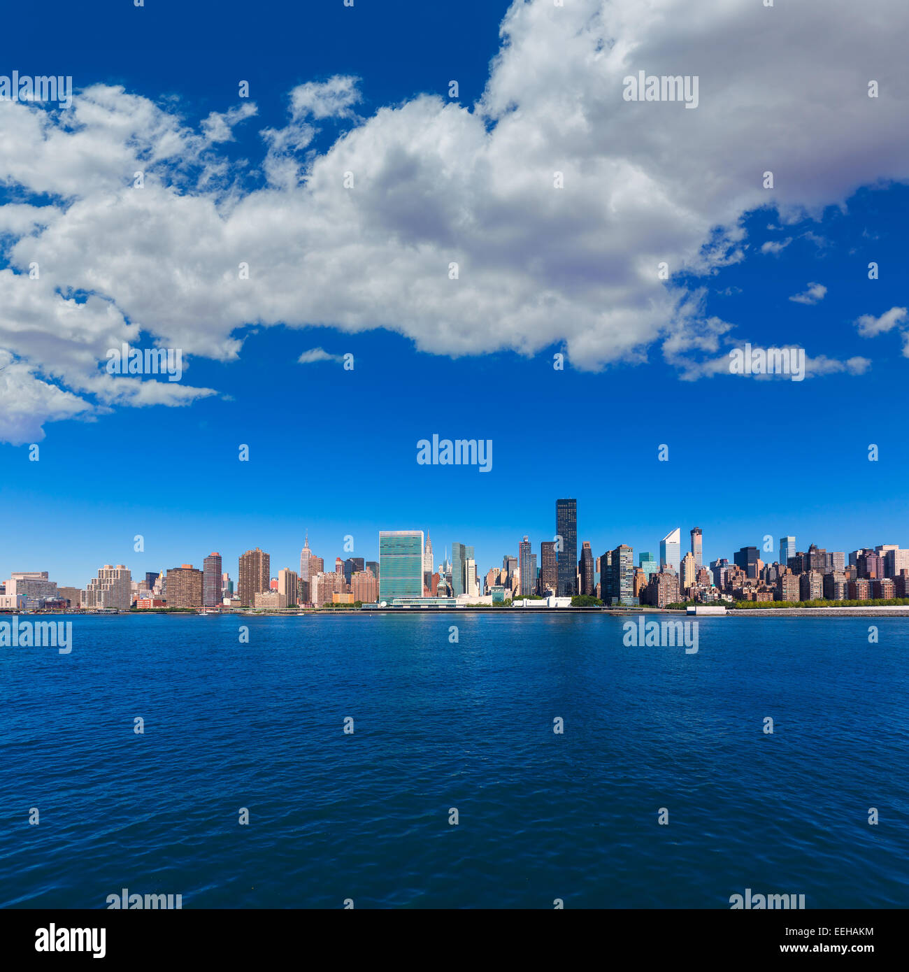 Manhattan New York sunny skyline East River sunshine NYC USA Stock ...