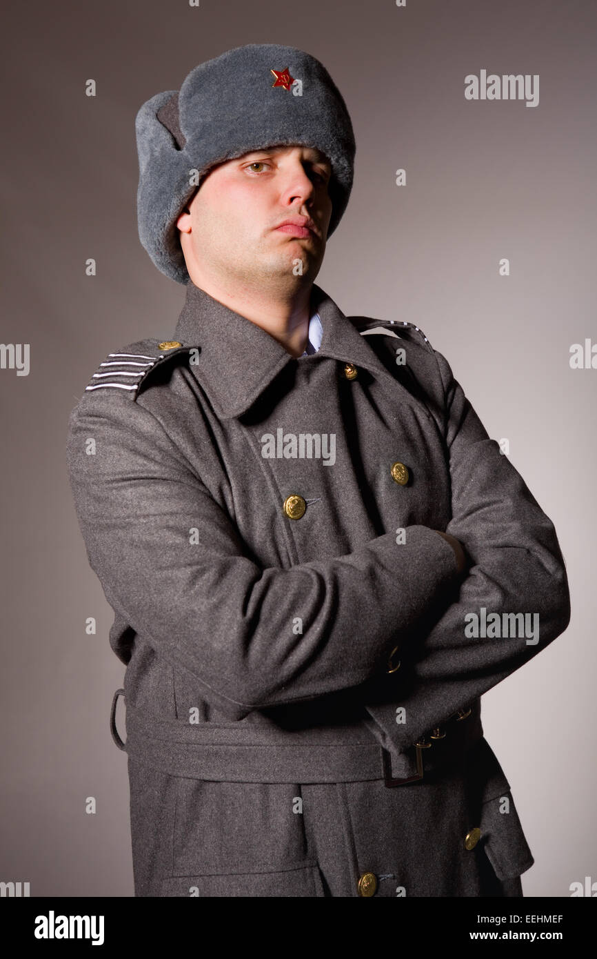 young man dressed as russian military, studio picture Stock Photo - Alamy