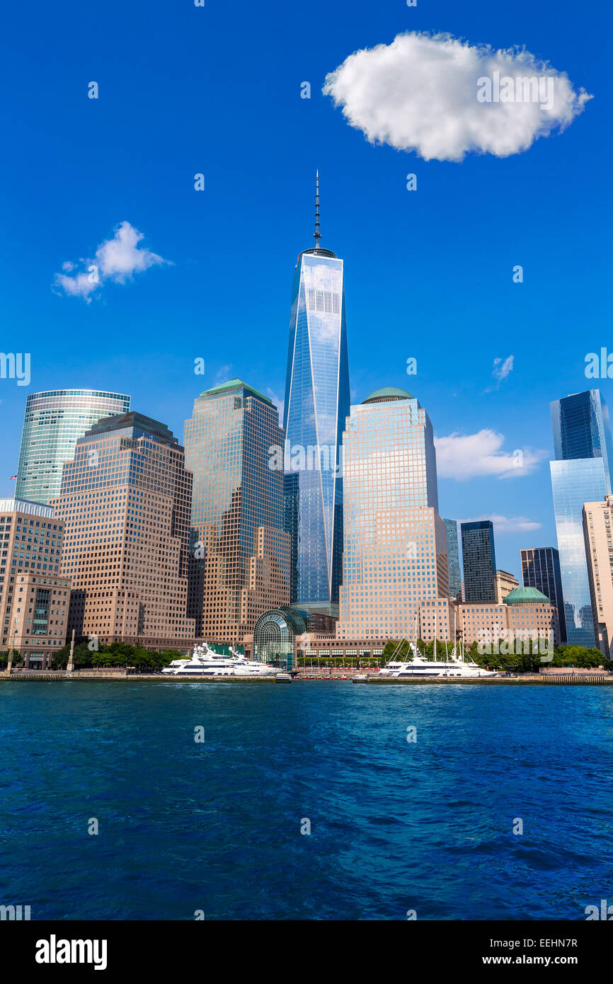 Manhattan skyline New York sunshine US blue sky Stock Photo - Alamy