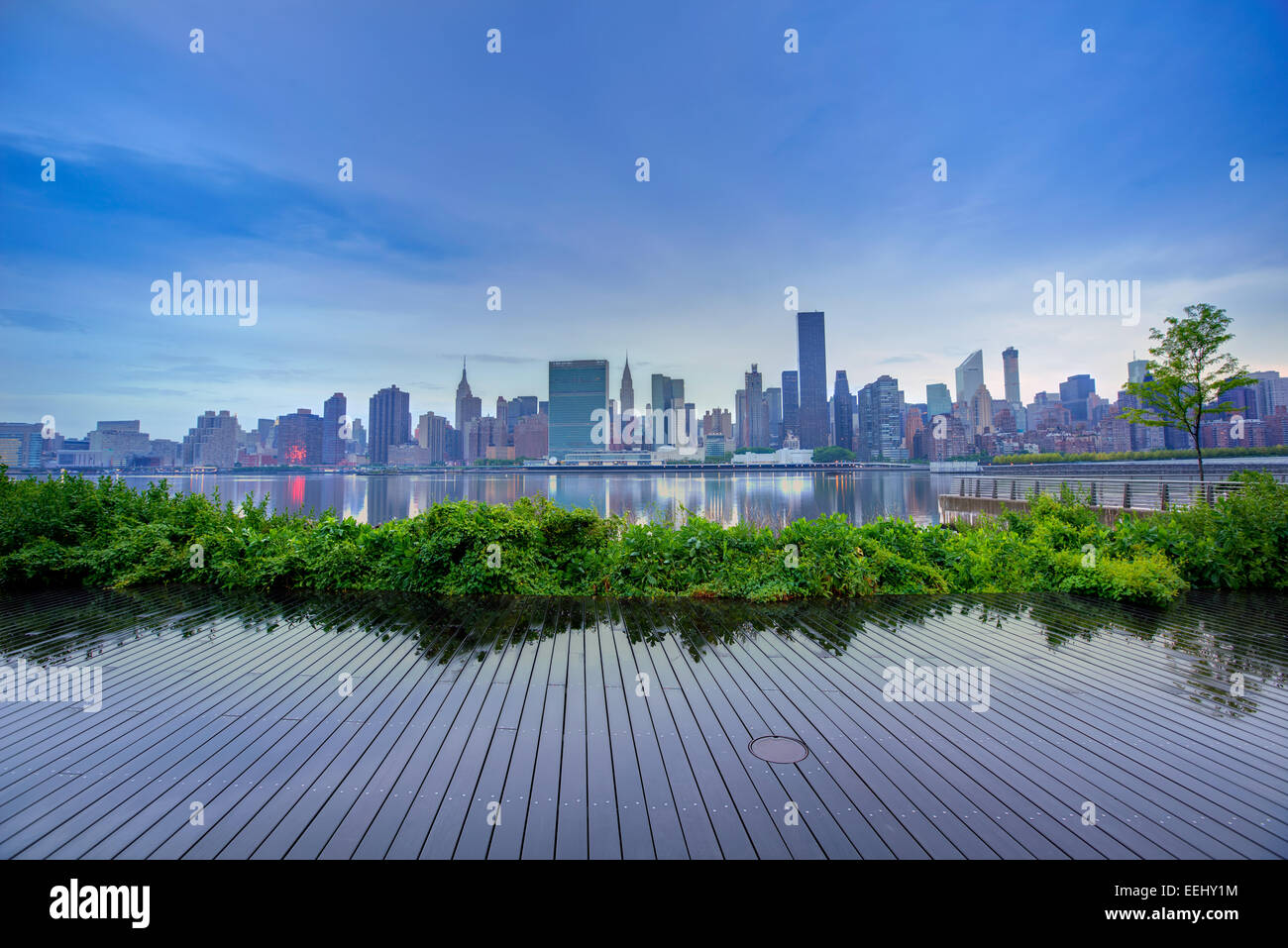 Manhattan New York skyline at sunset from East River dusk USA Stock ...