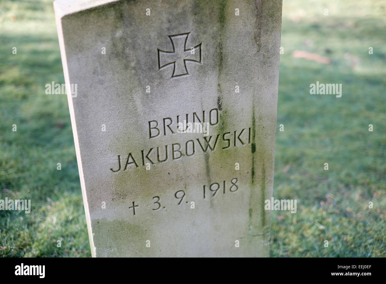 Headstone of a German soldier at the Commonwealth War Graves Cemetery ...