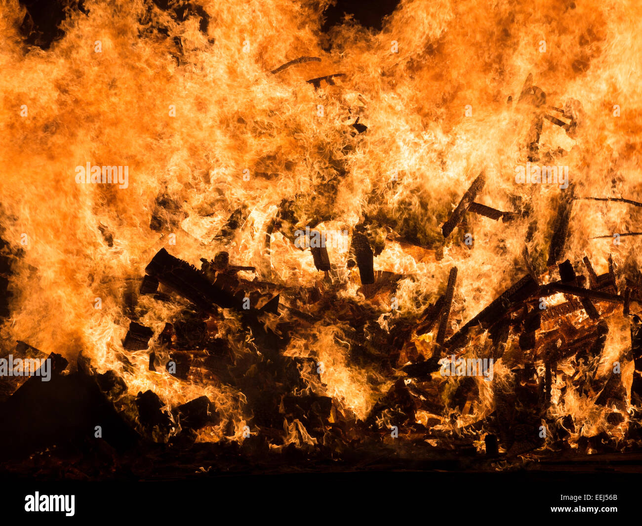 A close-up of a bonfire on "Bonfire Night", or "Guy Fawkes Night", or ...