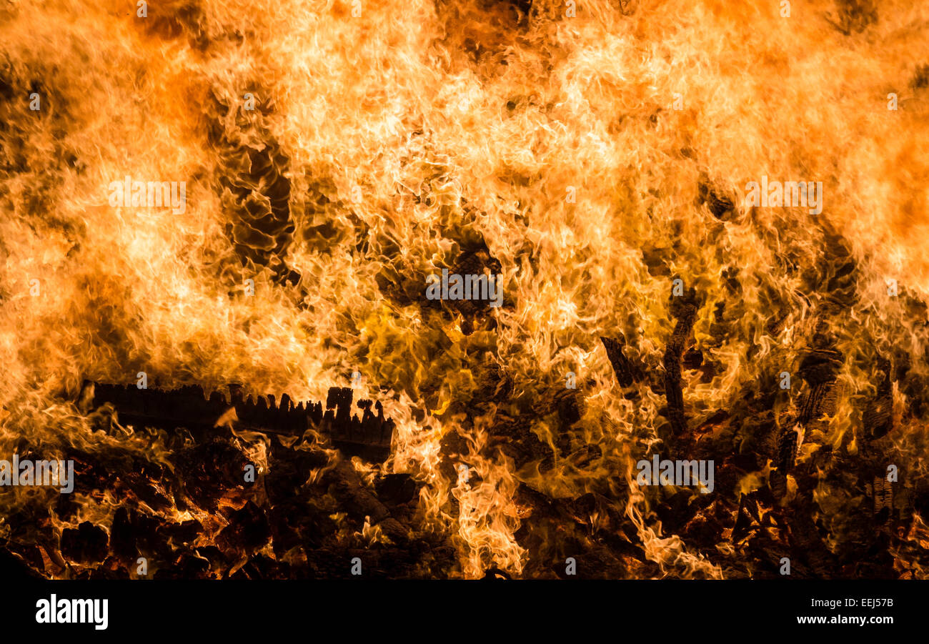 A close-up of a bonfire on "Bonfire Night", or "Guy Fawkes Night", or ...