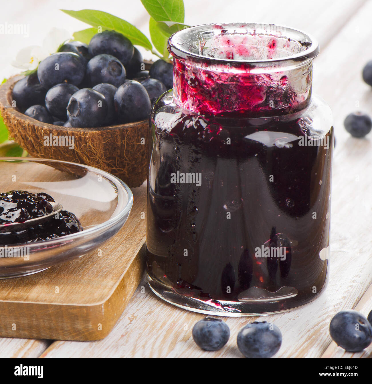 Fresh blueberries jam in a glass jar. Selective focus Stock Photo - Alamy
