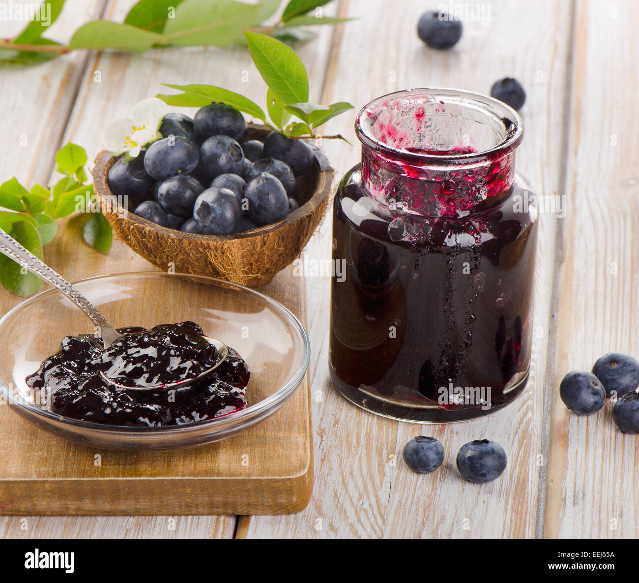 Fresh blueberries jam in a glass jar. Selective focus Stock Photo - Alamy