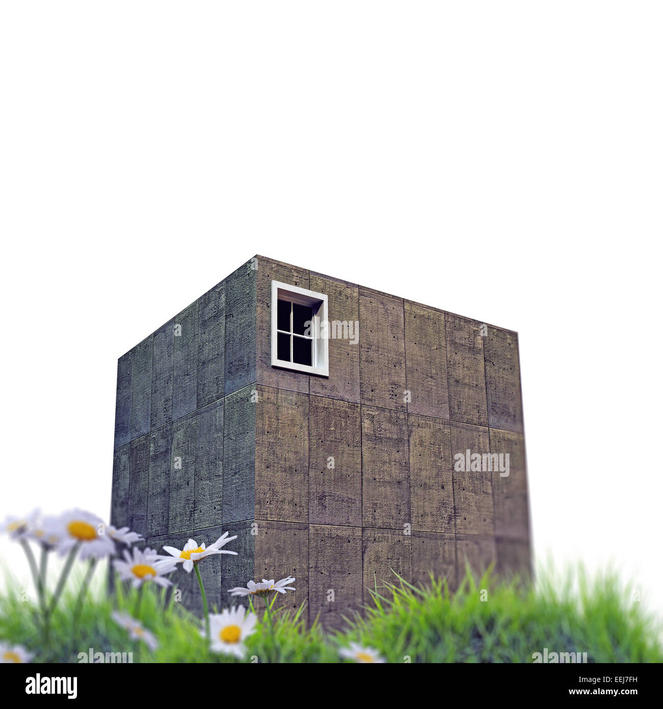 concrete cubic house isolated on white background Stock Photo - Alamy