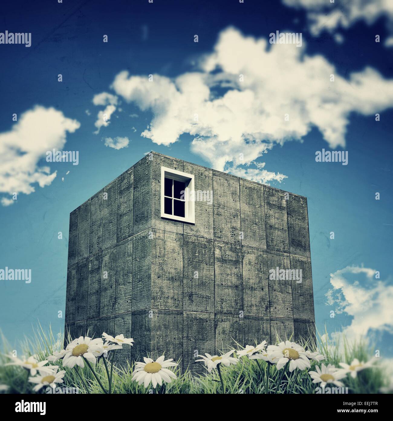 illustration of a concrete cubic house Stock Photo - Alamy