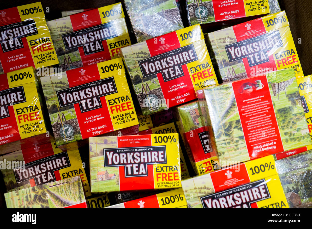 Boxes of yorkshire tea for sale in a derbyshire supermarket,England,UK ...