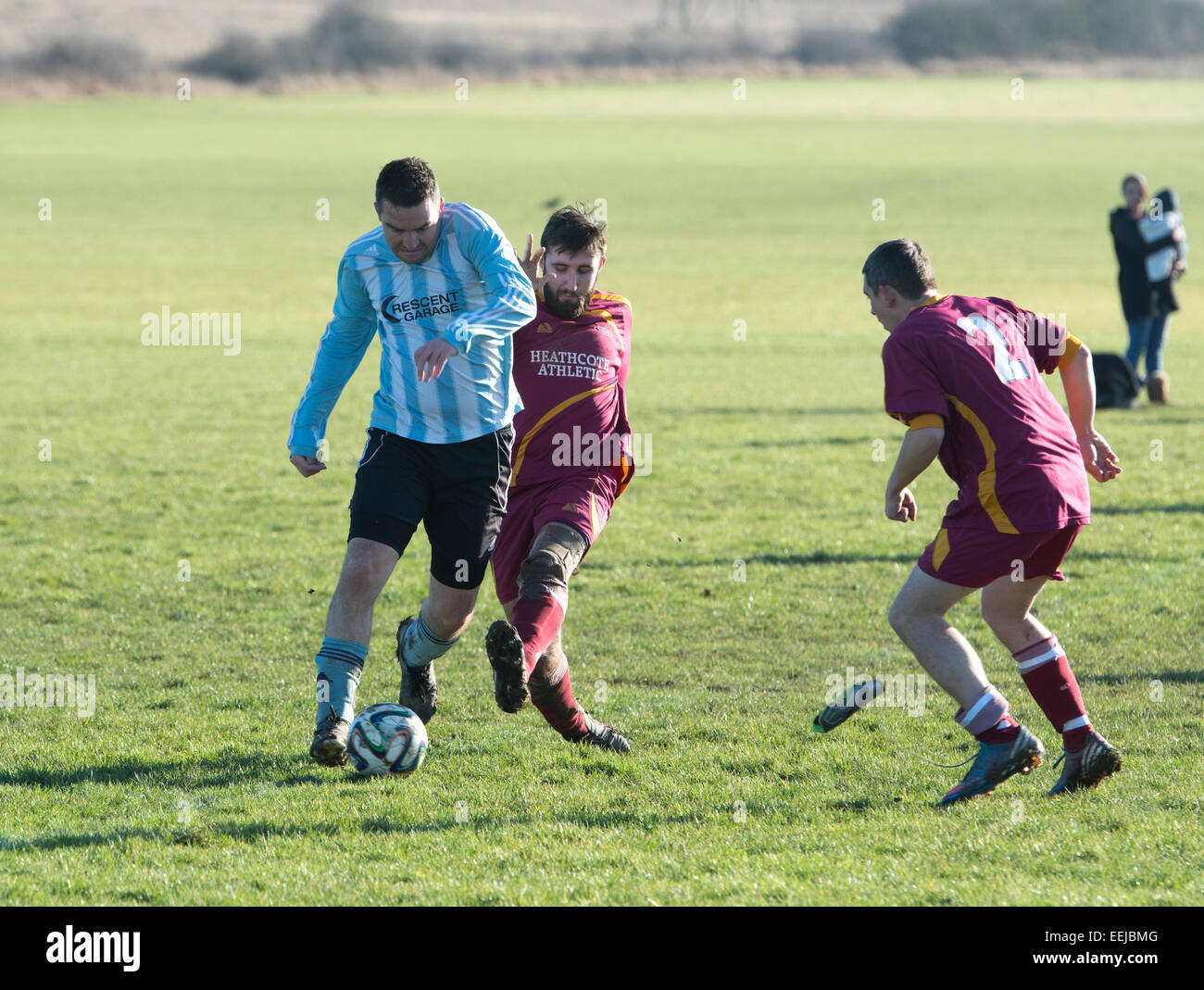 Sunday League football, player losing a shin pad, Leamington Spa ...