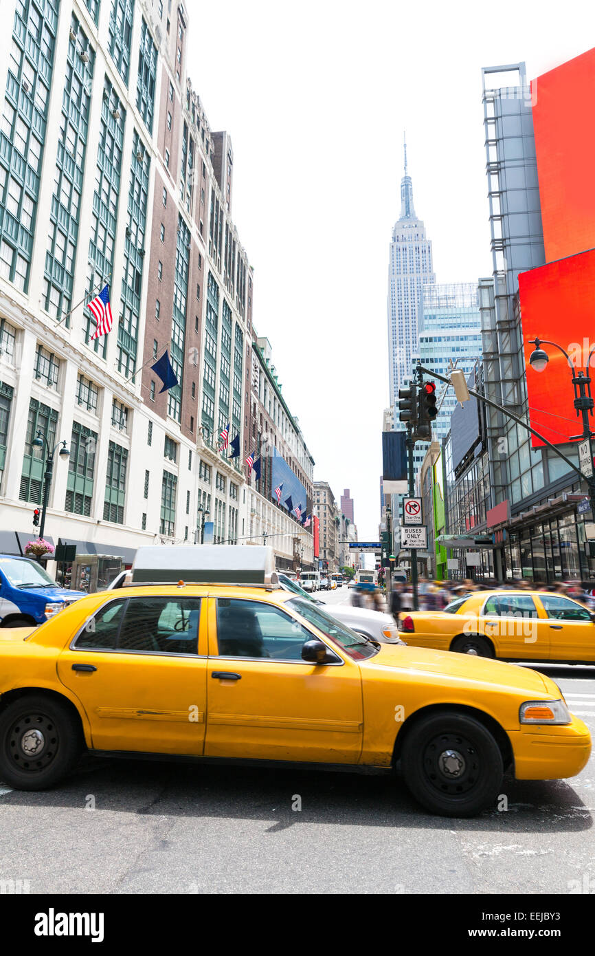Manhattan New York New York city Yellow cab taxi downtown NYC US Stock ...