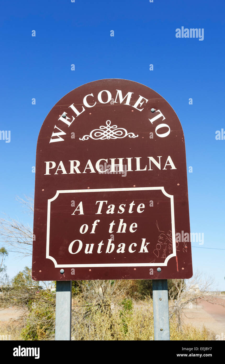 Welcome to Parachilna Sign, Flinders Ranges, South Australia Stock ...