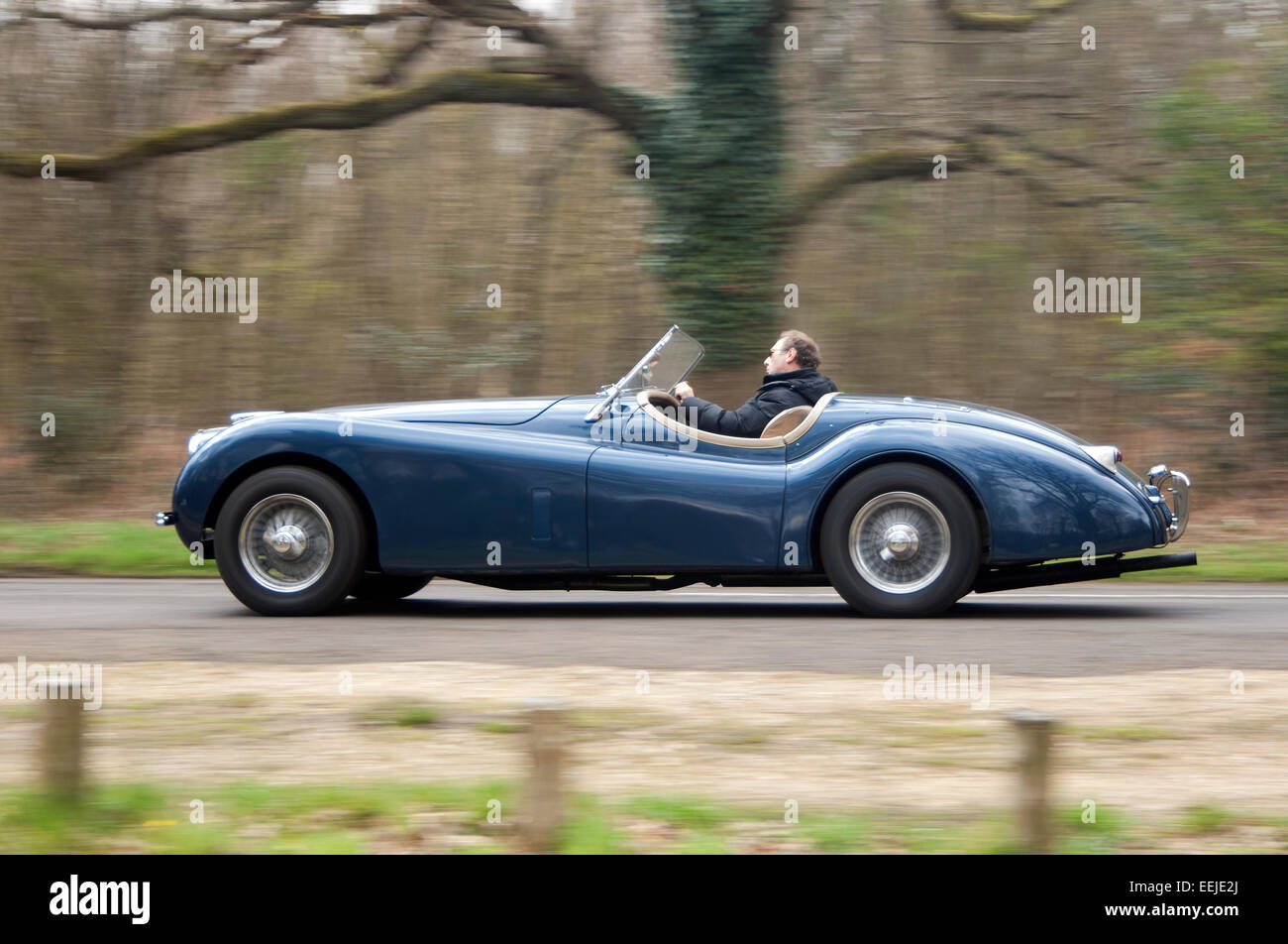 Jaguar XK120 classic British open sports car driving Stock Photo - Alamy