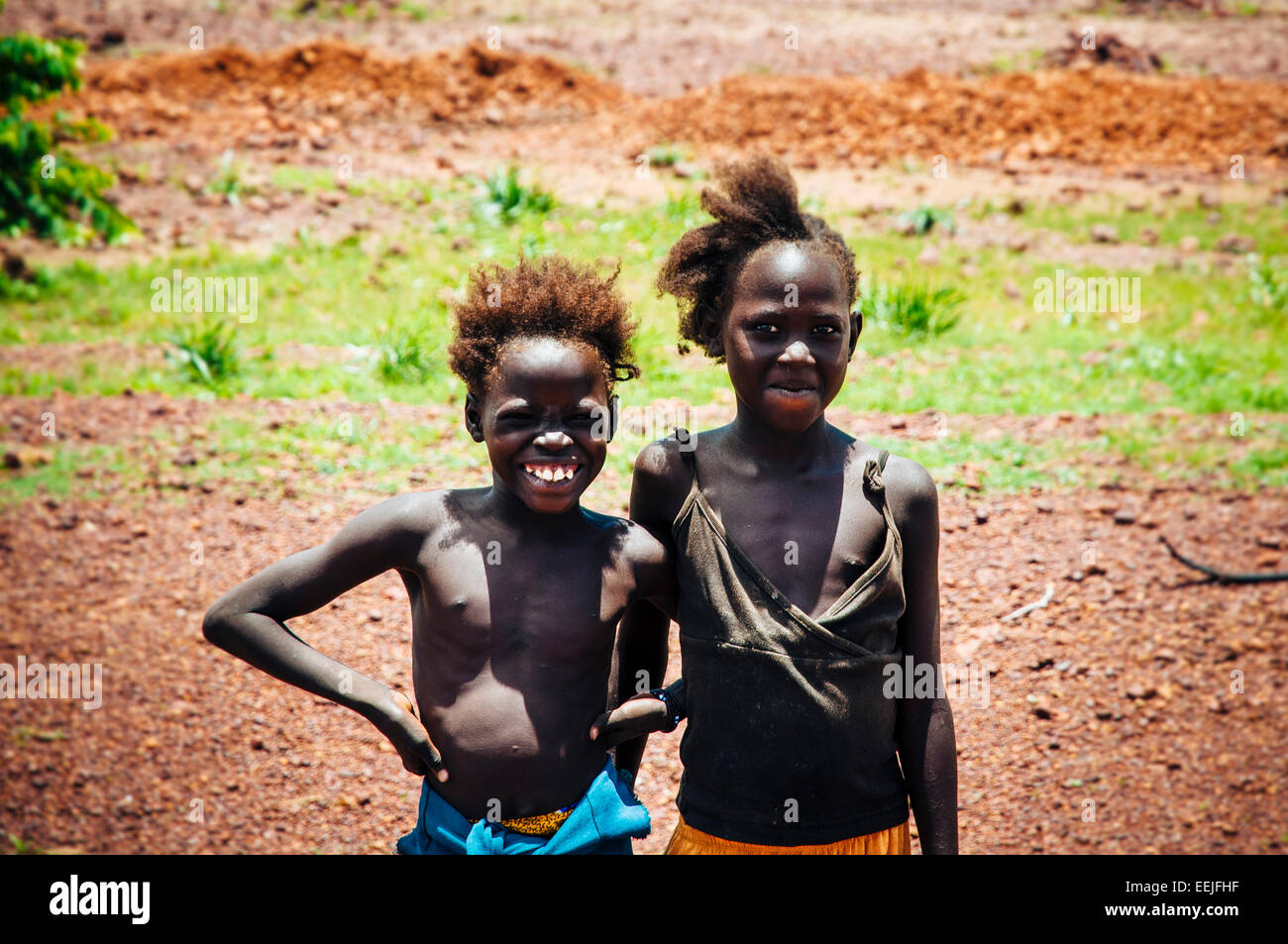 Portrait of two smiling girls in the savannah, Mali Stock Photo - Alamy