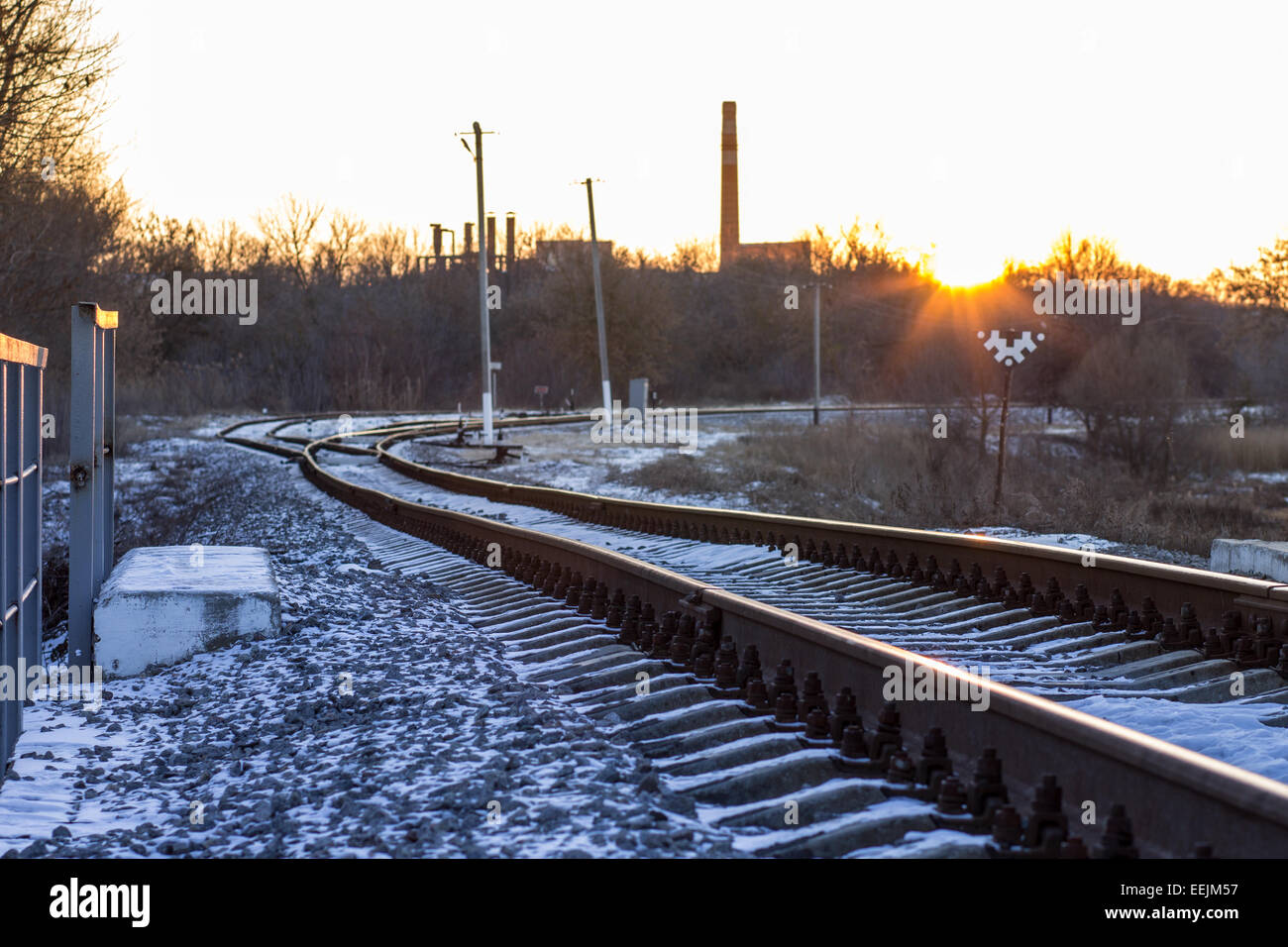 Snow rail track railway winter rail line station perspective hi-res ...
