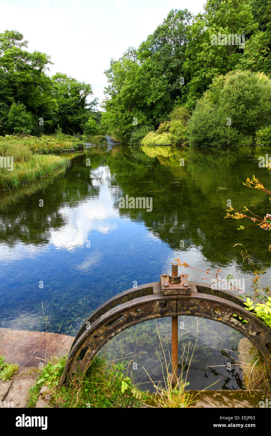 Trout pool and sluice gate River Bradford, Bradford Dale, Youlgreave or ...