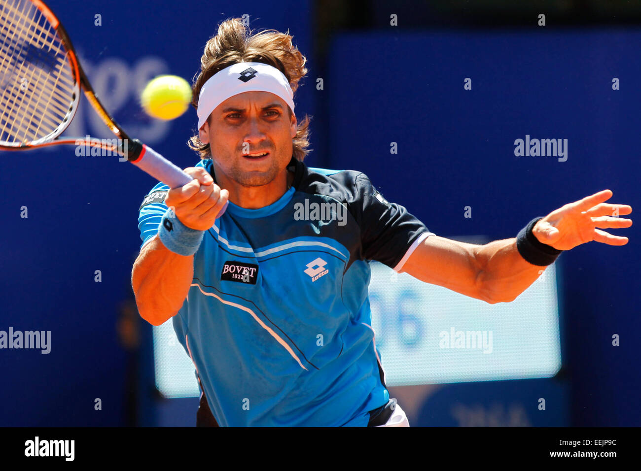 Spanish tennis player David Ferrer playing at the Banc Sabadell ATP ...